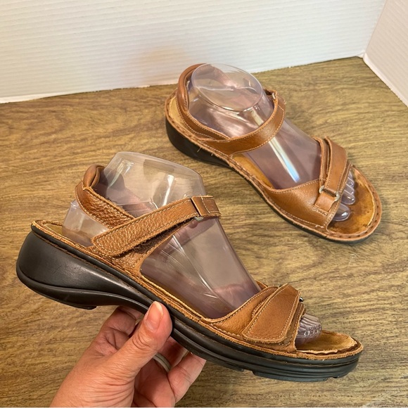 Naot | Shoes | Naot Wedge Strappy Sandals Brown Leather Sandals Size 9 ...